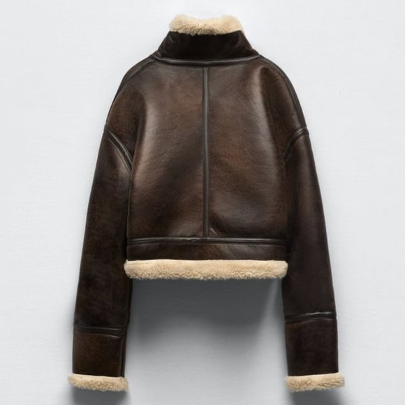 Zara | Jackets & Coats | Nwt Brown Double Faced Jacket W Faux Shearling ...